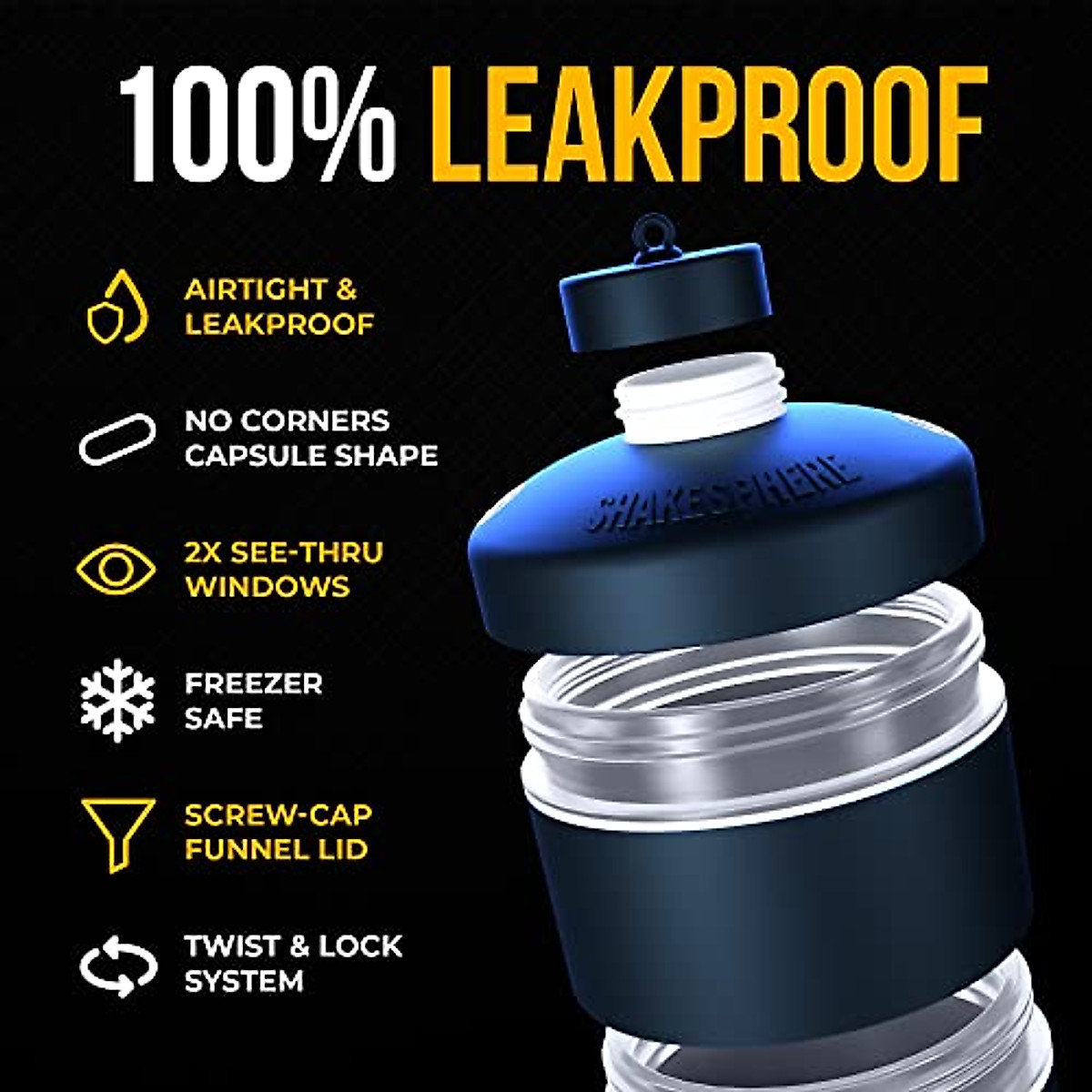 ShakeSphere Stackable Snack Containers - Organizer Carrier for Food, Protein Powders, Nuts & Supplements - 3 Leakproof, Twist Lock Holders - Portable Storage for Lunch, Office, Gym, Travel (Cyan Blue)