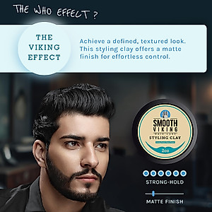Smooth Viking Hair Clay for Men - Strong Hold, Clay Pomade, Hair Paste, Styling Clay with Matte Finish, Made in USA, 2oz
