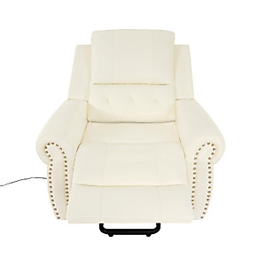 Tatiana Oversized Air Leather Power Lift Recliner Chair with Footrest, Reclining Chair with Remote Control, Premium Studded and Tufted Detailing, Side Pocket, Comfortable Power Lift Chair - Cream