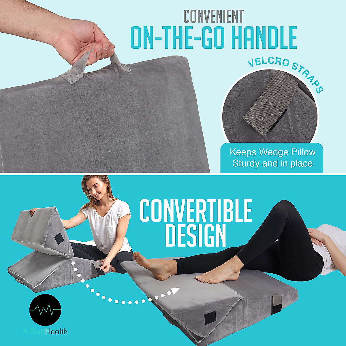 Bed Wedge Pillow - Adjustable 9&12 Inch Folding Memory Foam Incline Cushion System for Legs and Back Support Pillow - Acid Reflux, Anti Snoring, Heartburn, Reading – Machine Washable