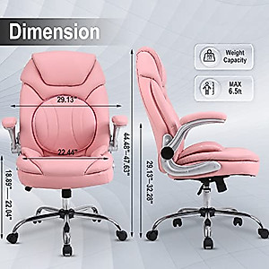 Comermax Ergonomic Executive Office Chairs with Adjustable Lumbar Support, 90-120° Rocking Managerial Chair Swivel Desk Chairs with Padded Flip-up Armrests (Pink), Medium(300lbs)