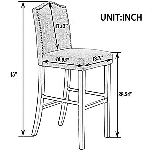 glitzhome Bar Stools Set of 2, 45" H Black Bonded Leather Armless Barchair with High-Back Studded Solid Rubberwood Legs for Kitchen Island Breakfast Chair for Dining Room, Party Room & Restaurant