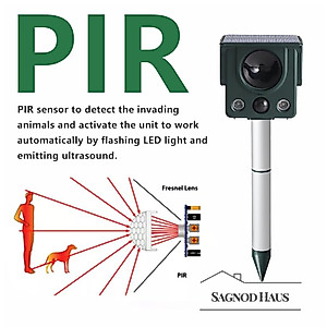 Animal Repellent Outdoor,Ultrasonic Pest Repeller with Motion, Light Sensor and Sound for Cat/Birds/Deer/Skunk/Rat/Squirrel. Deterrent Devices for Yard, Garden, Farm or Patio