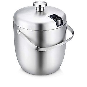 ELITRA Home Stainless Steel Ice Bucket & Wine Chiller with Tongs & Lid - Double Wall Insulated, 3 Liter - Silver