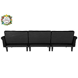 Zushule Convertible Sectional Couch with Chaise Lounge for Living Room, Comfy Velvet Fabric L-Shaped Reversible Reclining Sofa with 3 Seats and Pillows, for Small Apartment and Spaces - (Black)