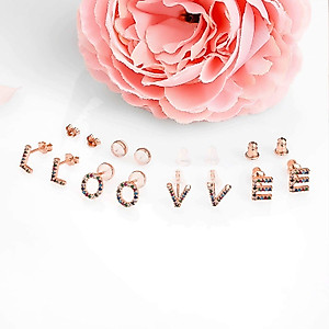 Memorjew Initial Stud Earrings for Women, Easter Girl Gifts Hypoallergenic 925 Sterling Silver Post Rainbow Cubic Zirconia Gold Plated A Initial Earrings for Women Jewelry Gifts