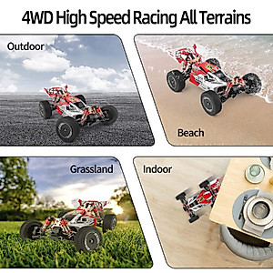 Remote Control Car,60+ KMH 1:14 Scale WLtoys 144001 Fast RC Cars for Adults Kids,4WD Off Road Buggy Racing Car with 2 Batteries Gifts for Boys (Red)