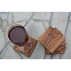 The Live Edge - Olive Wood Coasters for Drinks 6 Piece Set Coasters for Wooden Table | Rustic Coasters for Office Desk | Unique Drink Coaster For Tabletop Protection | Wooden Coasters For Coffee Table