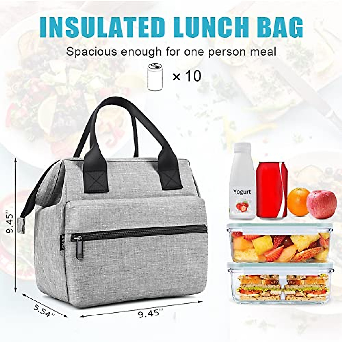 Large Lunch Bag Women, Insulated Fashionable Lunch Box For Women Adult With Shoulder Strap, Stylish Lunch Bag For Work Picnic Big Multipurpose Lunch Tote Cooler Bag For Ladies