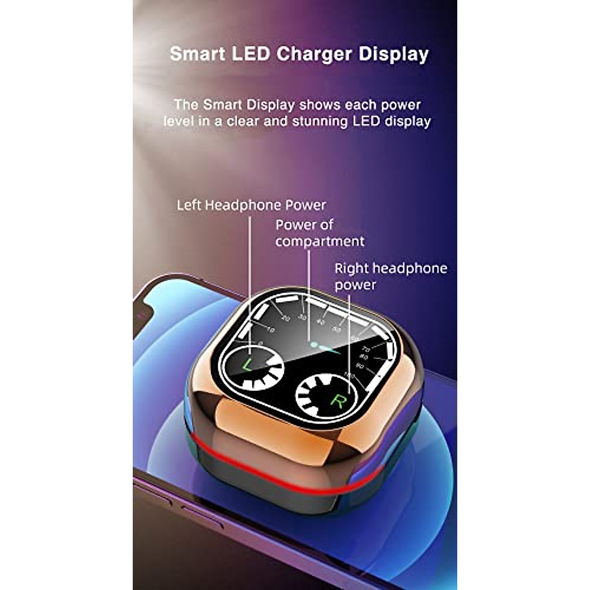 eDealz in-Ear Wireless Bluetooth 5.1 Headphones, Earbuds IPX4 Waterproof with Microphone Rechargeable Micro USB Smart LED RGB Case for Smartphones Android iOS (Rose Gold)