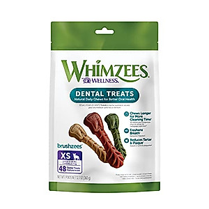WHIMZEES by Wellness Brushing Dental Chews For Dogs, Grain-Free, Long Lasting Treats, Freshens Breath Extra Small Breed, 48 Count