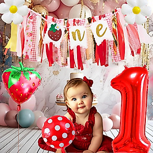 Strawberry Berry First Birthday High Chair Banner Party Supplies Kit: Sweet First Birthday Banner One Balloon Strawberry Daisy Balloons Smash Cake Decoration Photo Prop Gifts For Kids Girls
