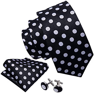 Barry.Wang Men's Fashion Polka Dot Woven Tie Set Black