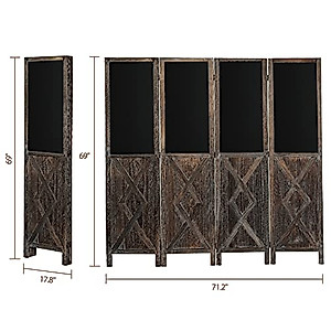 5.8Ft Tall Wood Room Divider with Chalkboard Panels, 4 Panel Rustic Folding Privacy Screens Room Divider, Partition Wall dividers for Rooms, Room Separator, Folding Screen, Rustic Barnwood, Brown