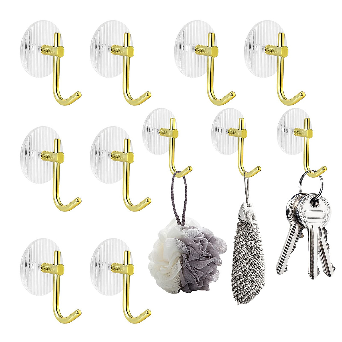 Thinslimer 8 Pack Adhesive Hooks Acrylic Wall Hooks Decorative Gold Towel Hook Strong Adhesive Wall Tools for Hanging Towels Hats Bags Keys (Gold)