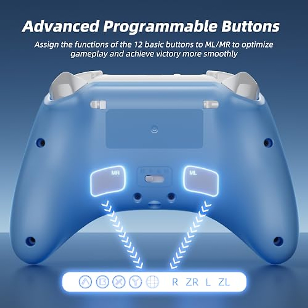 Mytrix Wireless Pro Controller, Hall Effect Bluetooth Controllers for Nintendo Switch, PC, Steam, iPad, Mac, Tablet, Laptop, with RGB Light/Macro Keys/Turbo Button, Bamboo Blue