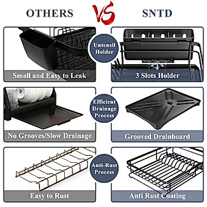 Dish Drying Rack - Stainless Steel Dish Rack for Kitchen Counter, Large-Capacity Dish Drainer with Cutlery Holder, Kitchen Organizer for Dishes, Spoons and Forks, Black