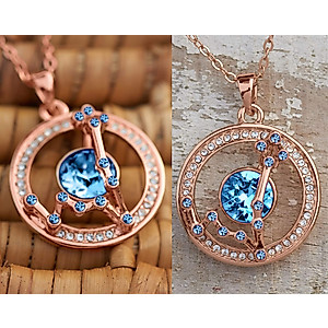 Leafael "Superstar Zodiac Constellation Pendant Necklace Made with Premium Crystals Feburary March Birthstone Amethyst Purple Horoscope Jewelry, Pisces, 14k Rose Gold Plated, 18"+2"