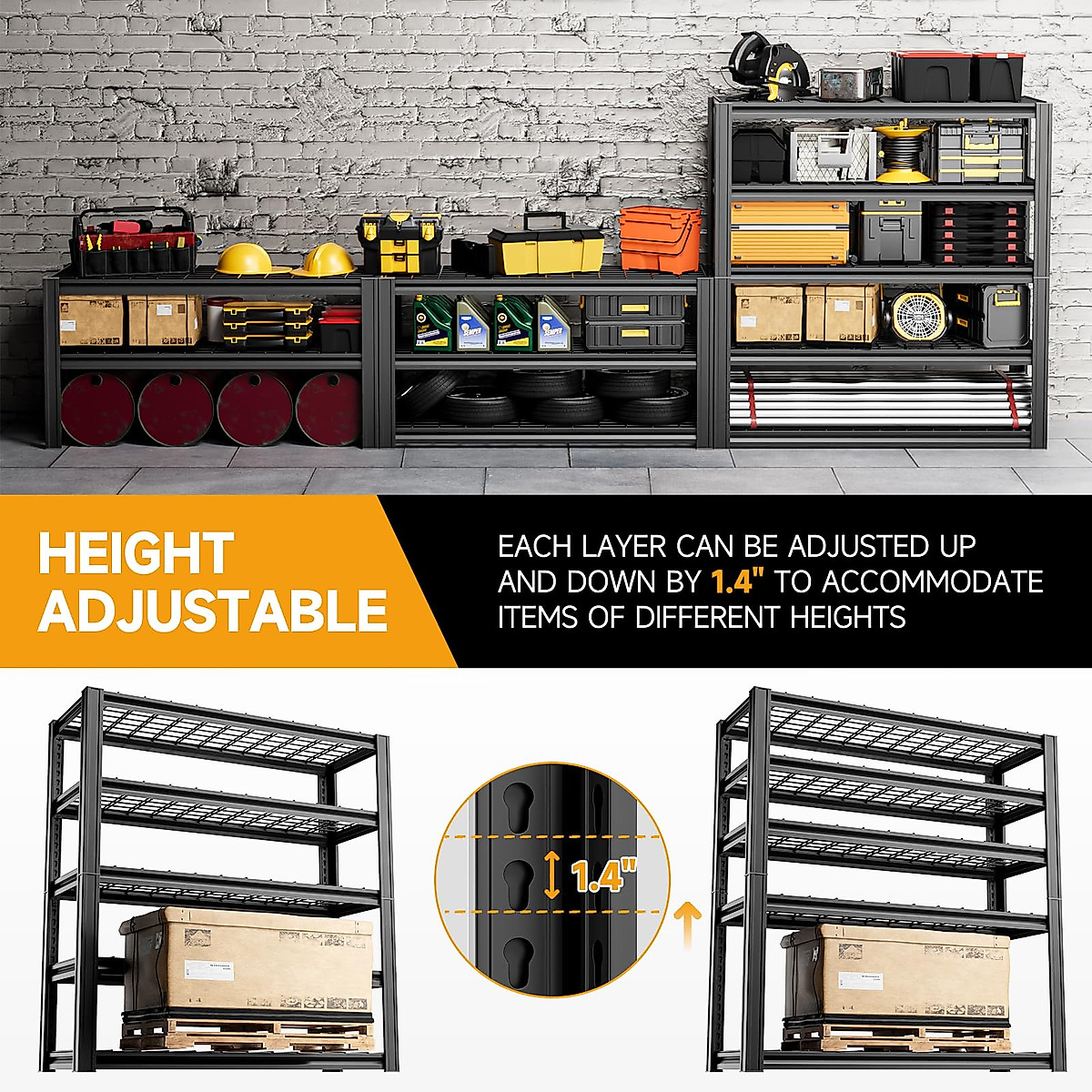 cynnda 5-Tier 48" W x 15.7" D x 72" H Garage Shelving Metal Storage Shelves 3000LBS Garage Shelving Heavy Duty Adjustable Shelving Unit Garage Racks for Storage Wide Utility Shelf (Black)