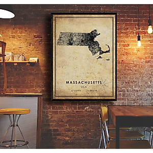 Massachusetts Vintage Map Print Massachusetts Map USA Map Art Massachusetts City Road Map Poster Vintage