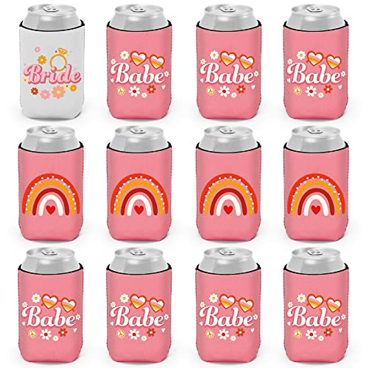 Groovy Bachelorette Party Can Sleeves 12 PCS Beverage Sleeves Retro Boho Bridal Shower Party Supplies Bride Babe 60s 70s Hippie Party Decoration