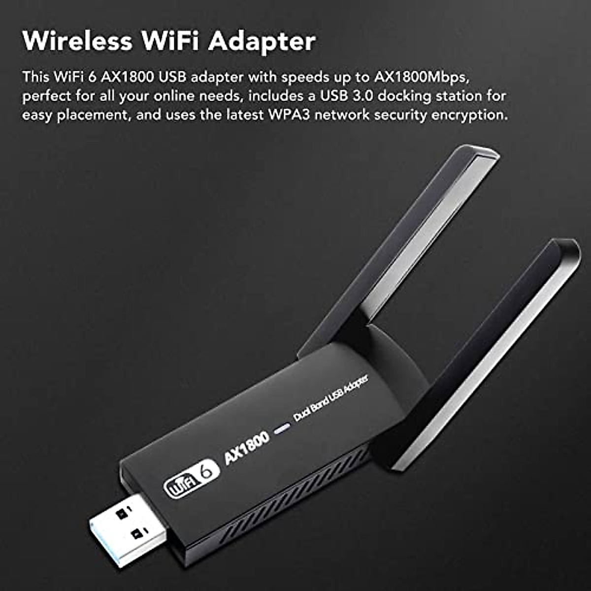 Asixxsix USB WiFi 6 Adapter, USB 3.0 WiFi Dongle Dual Band 5Ghz/2.4Ghz igh Gain Dual Antennas Wireless Network Adapter Plug and Play USB Network Card for PC Desktop Laptop Windows 7/10/11