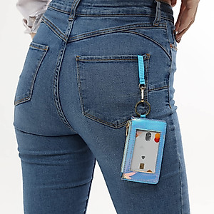 Women's Glitter Zip Id Case Bling Wallet (Hologram Blue)