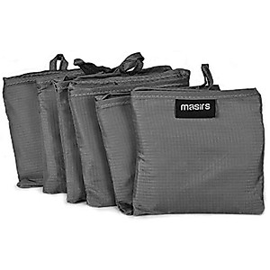 Masirs Ripstop Reusable Grocery Shopping Bag - Replace Paper and Plastic Bags with Large, Strong Eco Friendly Bags. Turns into a Carrying Pouch when Folded into Its Own Pocket. (GREY | 6-PACK)
