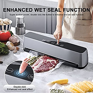 Fully Automatic Vacuum Sealer Machine, Hands-Free Operation, 5 Functions, Suitable for Vacuum Sealing Dry and Wet Foods, LED Indicator, Compact Design, Includes 15 Vacuum Bags