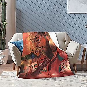 Post Malone Throw Blanket,Singer 3D Print Super Soft Flannel Bed Blanket, Cozy Warm Blanket for Living Room Bedroom Couch Sofa Indoor Camping Decor Singer Merch Gift 60x50 in