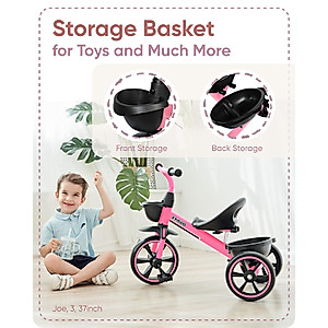 KRIDDO Tricycle for 2-5 Year Olds - Pink Toddler Trike With Gift for 24 Month to 4 Year Old Girls