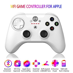 BEITONG i1 MFi Game Controller For iPad iPhone IOS Gaming Controller 1000 mAh Battery Bluetooth Wireless Gamepad For Apple TV Arcade iPod Mobile Cloud Gaming (White New)