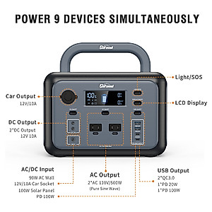 Difeisi P500 Portable Power Station, 518Wh LiFePO4 Battery with 110V/500W Pure Sine Wave AC Outlets, PD 100W Output/Input, Solar Generator for Camping RV CAPA Home Emergency (Solar Panel Optional)