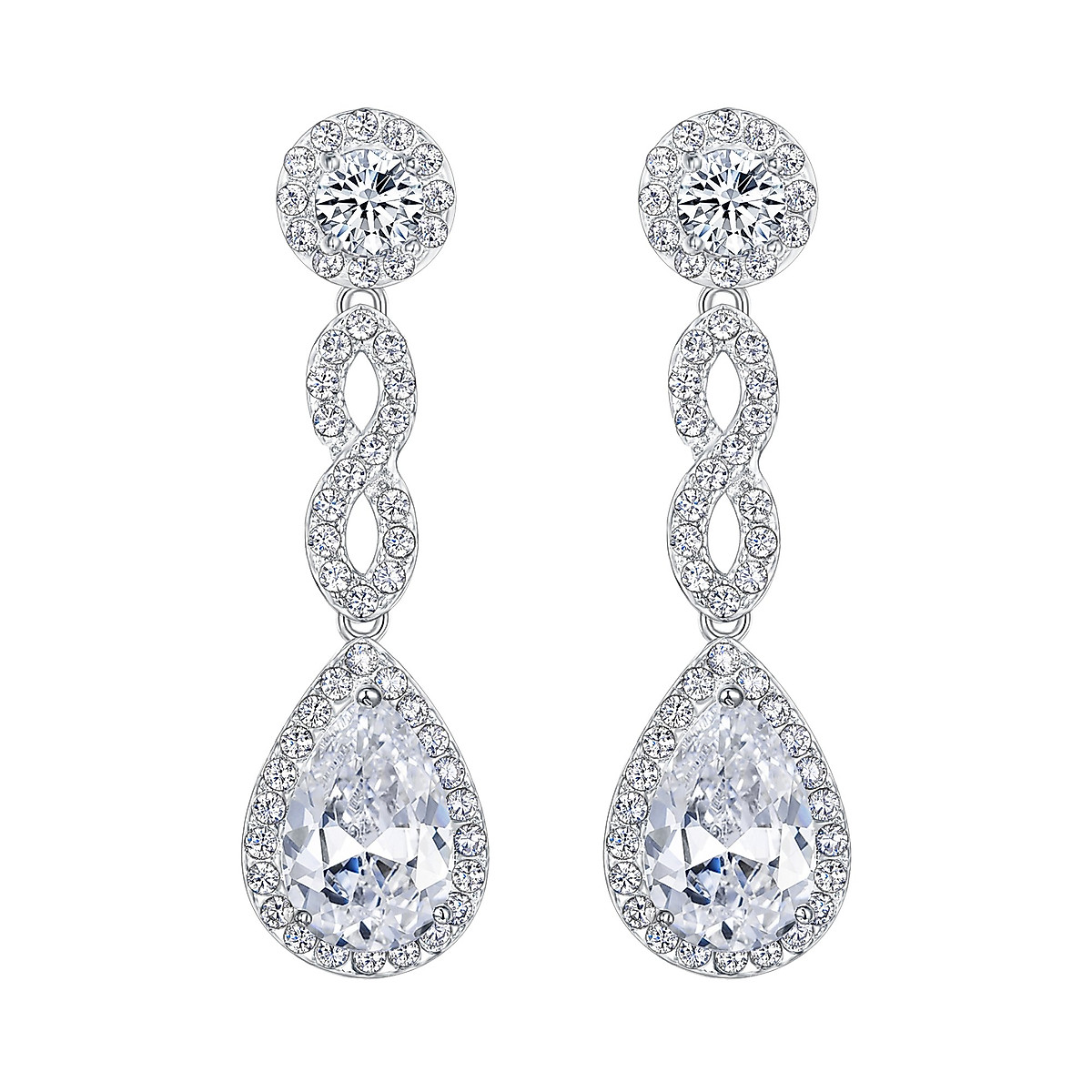 EVER FAITH Women's Cubic Zirconia 8 Shape Infinity Bridal Pierced Dangle Earrings Clear Silver-Tone