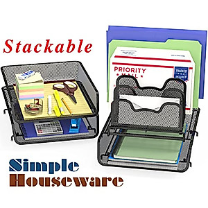 SimpleHouseware 3-Pack Stackable Desk File Document Letter Tray w/ 5 Compartments Step File Organizer, Black