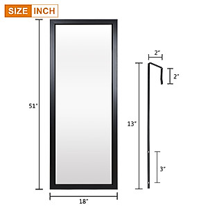 PexFix Door Mirror Full Length 51"x18" Over The Door Rectangle Sleek Black Frame Space Saving Floor Mirror Dressing Hanging Wall Mounted Mirror (US-MHJ002-BK+USAM019)