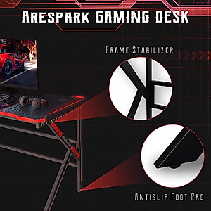 Arespark Gaming Desk with LED Lights, 47in Ergonomic Home Office Tables PC Study Desks, K-Shaped Carbon Fiber Surface Computer Desk Gamer Table Christmas Day Gamer Gift (47 Inch)
