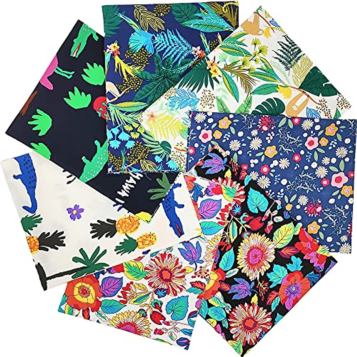 7pcs 19.68” x 19.68” (50cm x 50cm), 100% Cotton Fabric Bundle Squares for Quilting Sewing DIY Craft Patchwork, No Repeat Dark Flower Pattern.