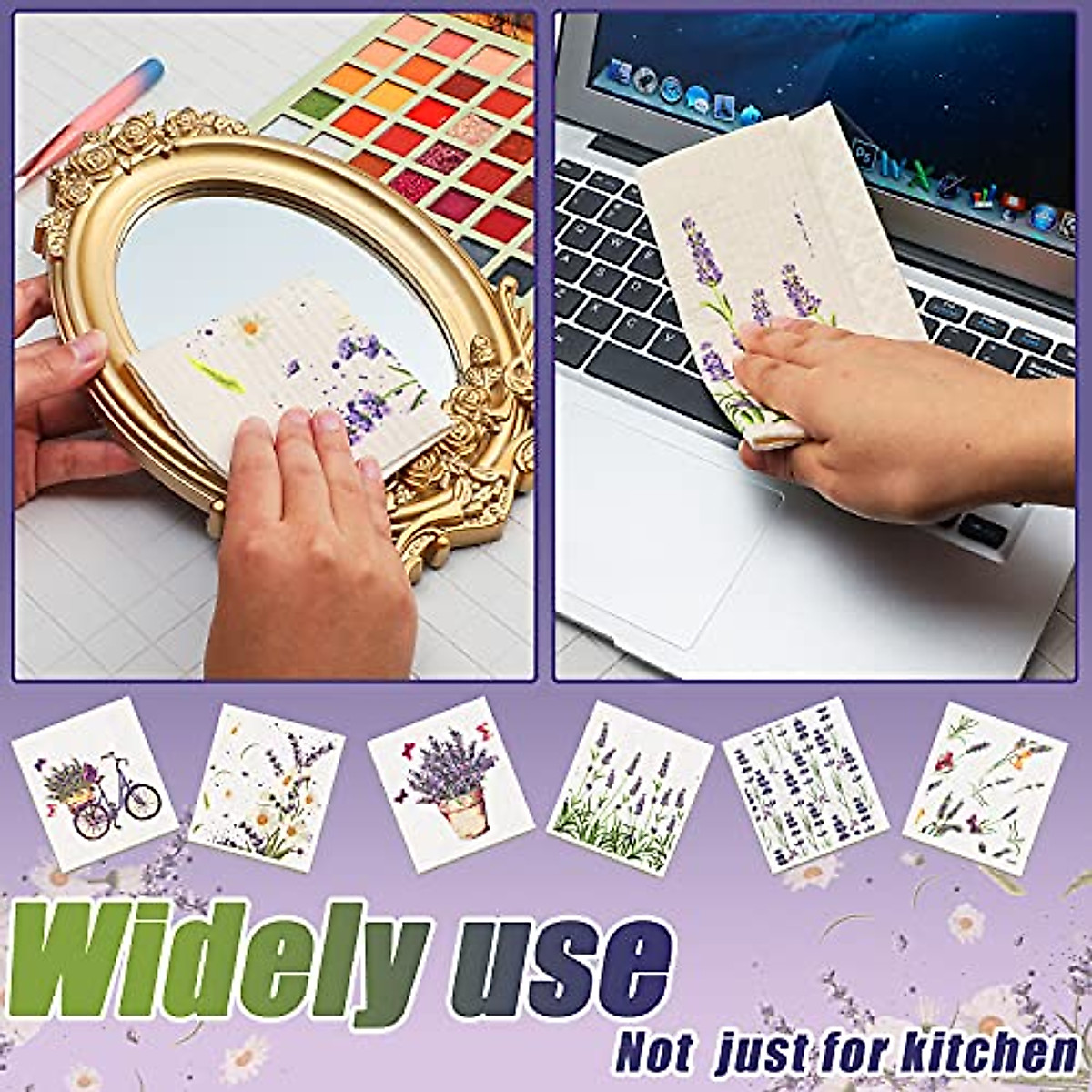 6 Pieces Swedish Kitchen Dishcloths Wildflowers Kitchen Cloths Lavender Reusable Sponge Cleaning Cloths Absorbent Dish Cloth Quick Drying Washable Cleaning Wipes No Odor Hand Towel for Kitchen