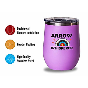 Archery Pink Wine Tumbler 12oz - Arrow Whisperer - Archery Trainer Bowfishing Deer Shooting Target Shot