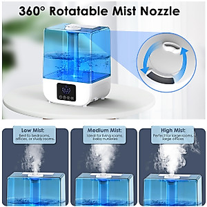 Humidifiers for Bedroom, 5L Cool Mist Humidifier Large Room, Up to 50 Hours, Ultra Quiet Under 30 dB, 7 Color Light, Timer, Essential Oil Diffuser, Top Fill Air Humidifiers for Baby, Plants