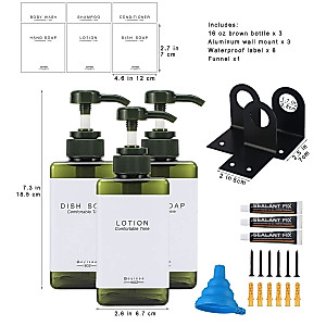 GOYISEE Shampoo and Conditioner Dispenser for Shower Wall 3 Chamber - Drill Free Square Shower Soap Dispenser Wall Mount with Waterproof Labels (3 Bottles 3 Wall Mounts-Green)