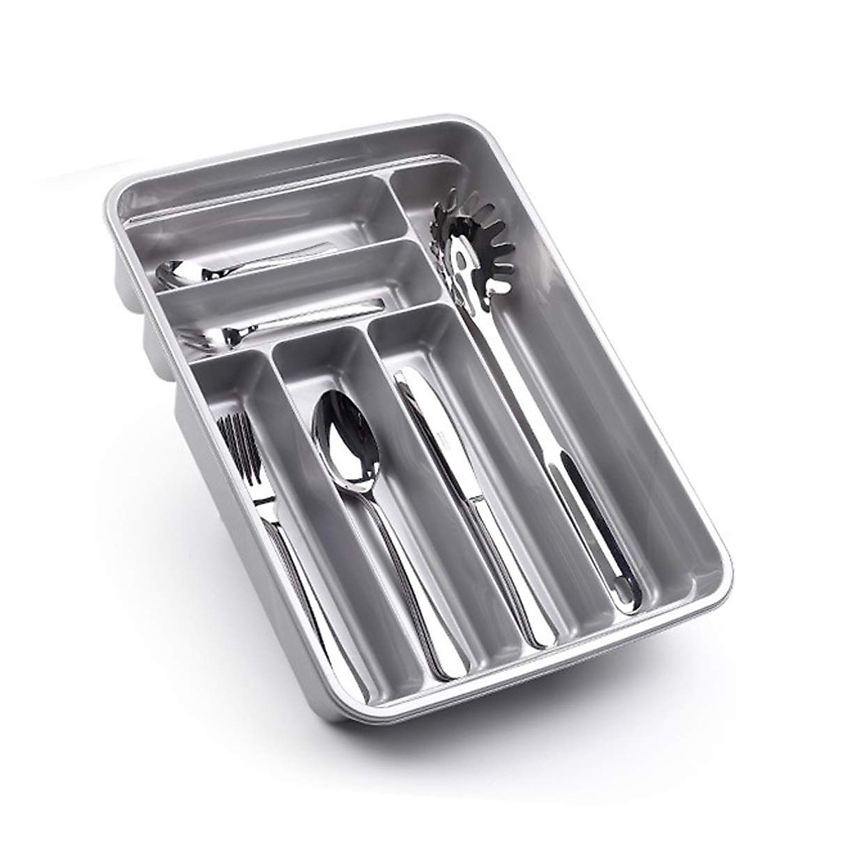 PLASTIFIC 1 Tier Large & Deep CUTLERY TRAY Flatware Organiser Strong Plastic Drawer Sliding Tidy Multipurpose flatware Holder Kitchen Accessories for Tableware(Silver)…