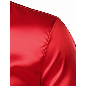 ZEROYAA Men's Luxury Shiny Silk Like Satin Button Up Dress Shirts ZLCL14-Red Medium