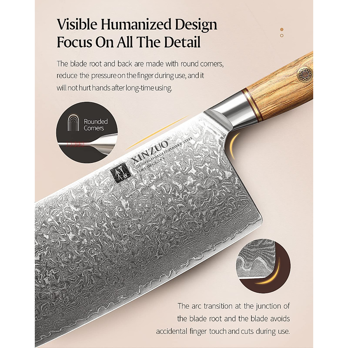 XINZUO Cleaver Knife 7.5 Inch, 73 Layer Damascus Steel Powder Steel Core Chinese Chef's Knife, Multifunction Vegetable Meat Slicing Knife with Olive Wood Handle -Lan Series