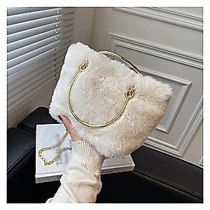 WPYYI Women Plush Chain Crossbody Shopper Bag Ladies Tote Shoulder Bag Solid Color Messenger Bag Handbag (Color : White, Size : One Size)