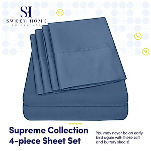 Twin XL Size Bed Sheets - 4 Piece 1500 Supreme Collection Fine Brushed Microfiber Deep Pocket Twin X-Large Sheet Set Bedding - 1 EXTRA PILLOW CASES, GREAT VALUE, Twin XL, Denim