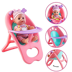 deAO Baby Doll Set with Crib Bed High Chair Stroller Baby Doll Accessories 20 Pieces Play Set Birthday for Girls Boys Kids