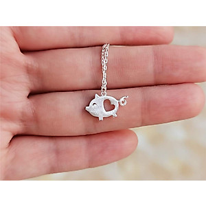 Cute Pig Pendant Necklace 925 Sterling Silver Love Heart Necklaces for Women Nickle Free Animal Pet Adjustable Link Chain Dainty Jewelry for Daughter Niece