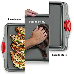 Boxiki Kitchen Non-Stick Baking & Cookie Sheet Pan Non-Toxic 11x14 Inch Rimmed Carbon Steel Baking Sheet. Dent, Warp and Rust Resistant. Heavy Gauge Steel Oven Baking Sheet. 1 Tray.